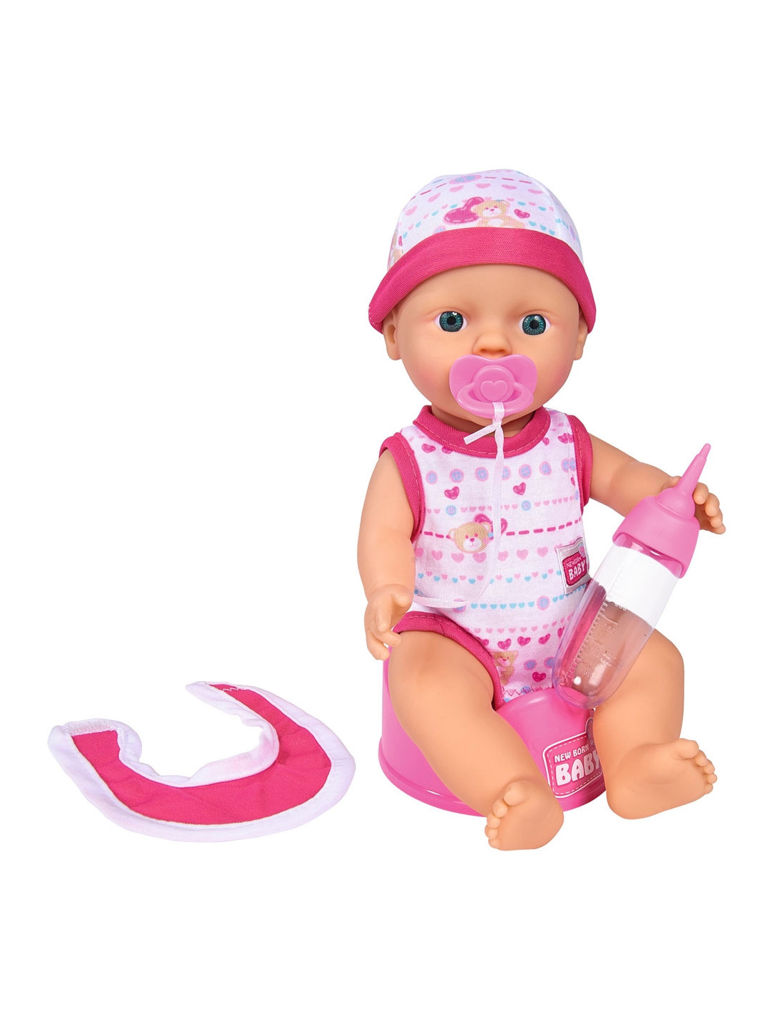 Papusa Simba New Born Baby 30 cm Bebe Darling cu olita si bavetica roz