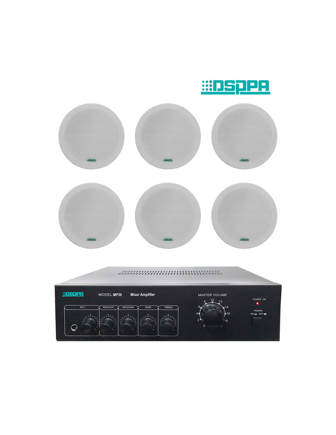Pachet Sonorizare ambiental 35W pe 100V, DSPPA MP35 + 6x boxe tavan DSPPA