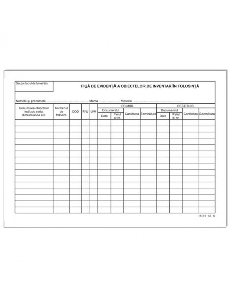 Fisa evidenta obiecte de inventar A5 - www.roua.ro
