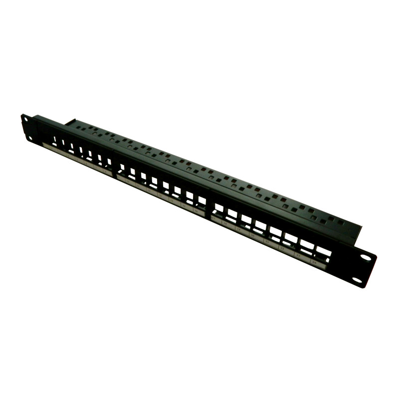 Patch panel 24 porturi, 1U, neechipat, suport de cabluri integrat, black