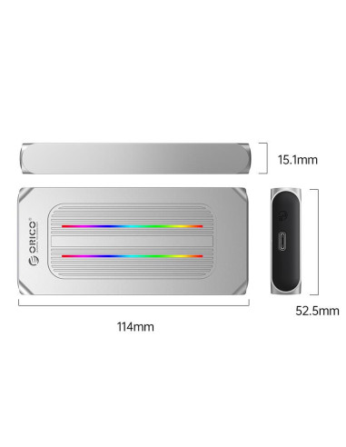 Rack SSD Orico M2R1-G2 USB3.2 GEN2 NVMe M.2 gri iluminare RGB - www.roua.ro