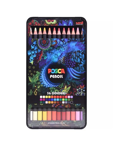 Creioane colorate POSCA KPE-200 din lemn, 4mm, Pastel uleios, 36 bucati