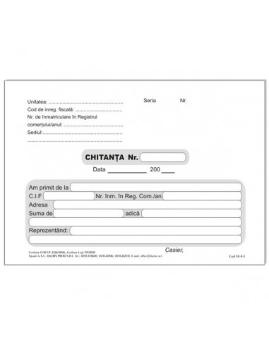 Chitanta A6, 2 exemplare, hartie offset - www.roua.ro